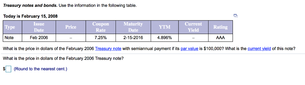 Solved Treasury notes and bonds. Use the information in the | Chegg.com