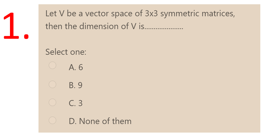 Solved 1. Let V be a vector space of 3x3 symmetric matrices, | Chegg.com