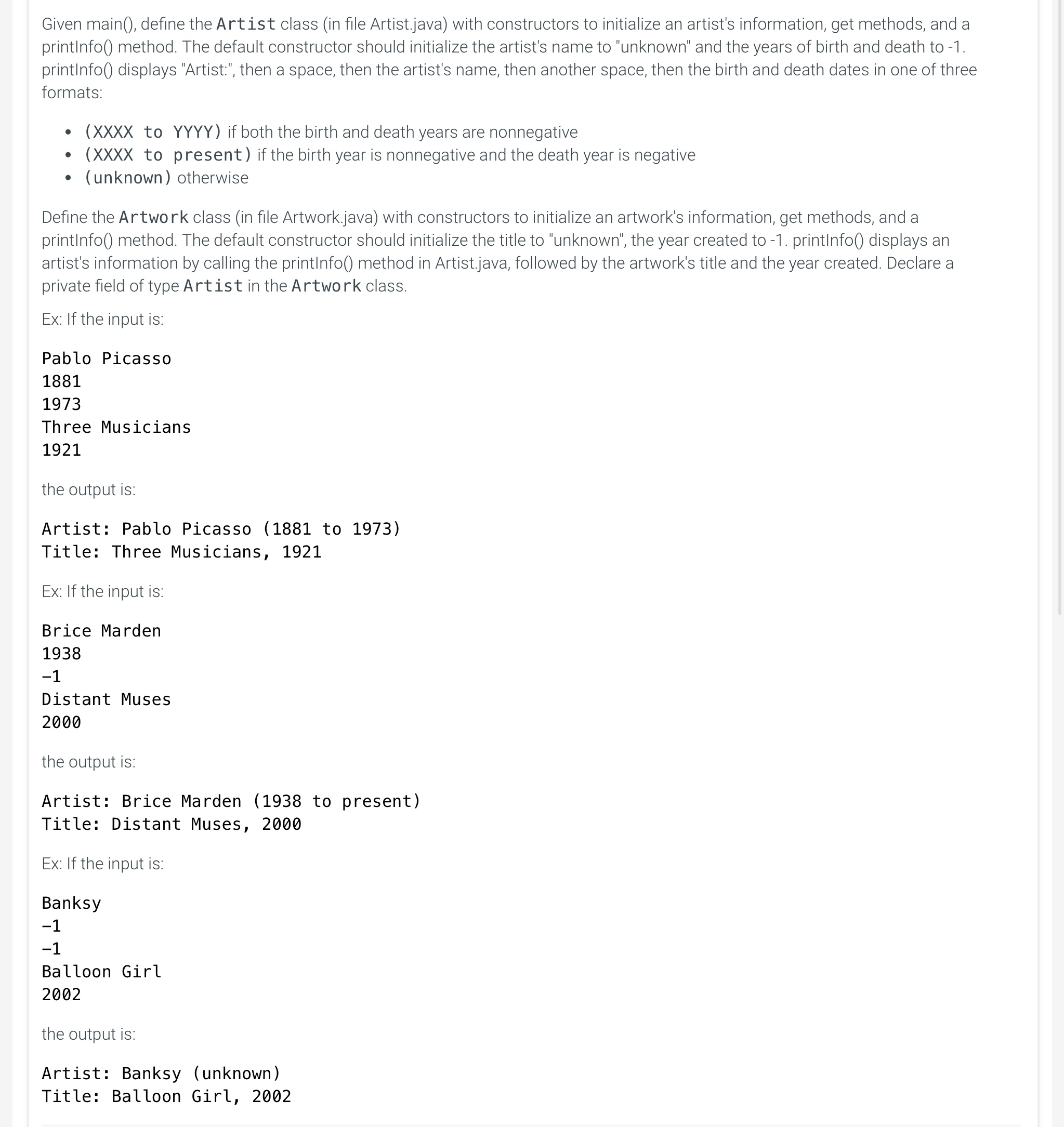 Solved Given main(), define the Artist class (in file | Chegg.com