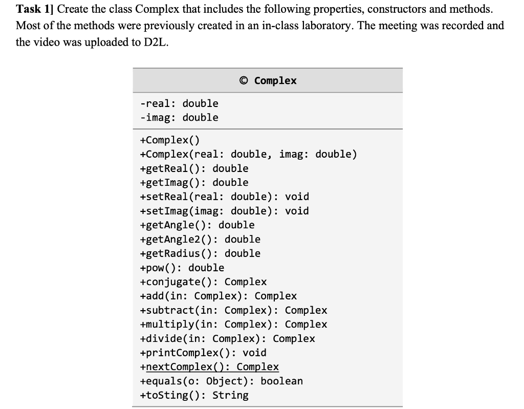 Task 1] Create the class Complex that includes the | Chegg.com