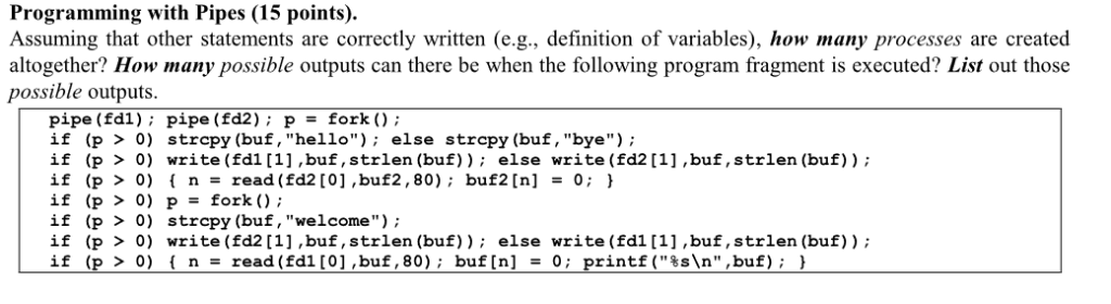 Solved Programming with Pipes (15 points). Assuming that | Chegg.com