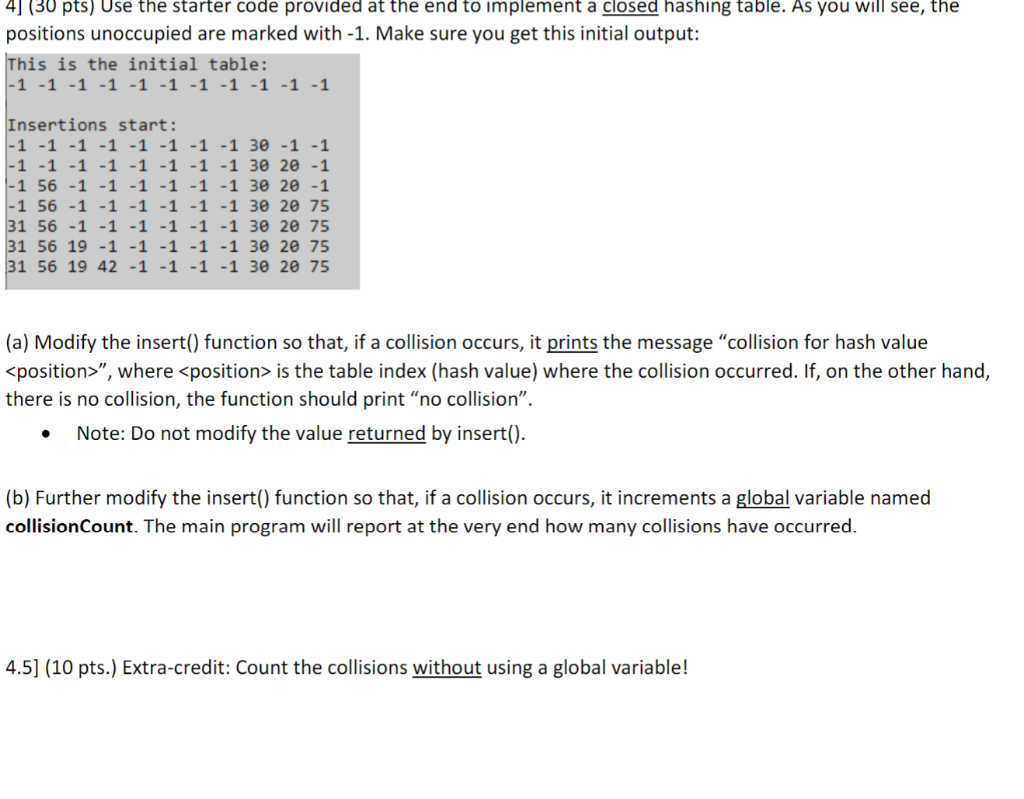 Solved 4] (30 pts) Use the starter code provided at the end | Chegg.com
