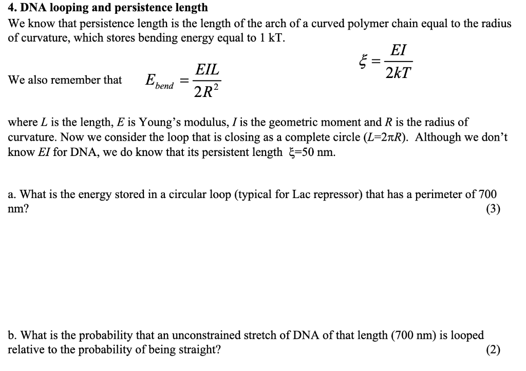 Solved 4. DNA looping and persistence length We know that | Chegg.com