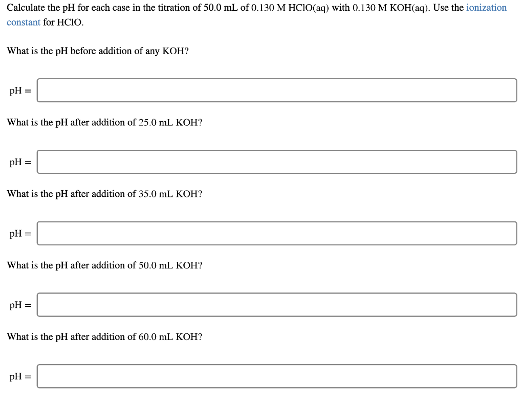 Solved Calculate the pH for each case in the titration of | Chegg.com