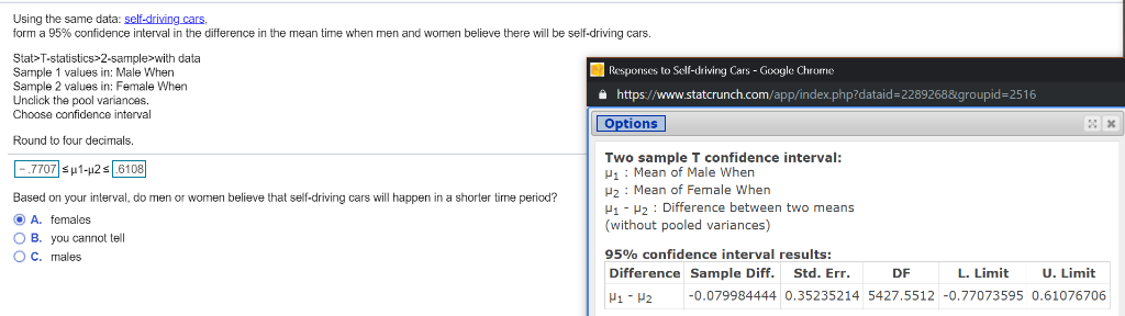 Solved Using the same data: self-driving form a 95% | Chegg.com