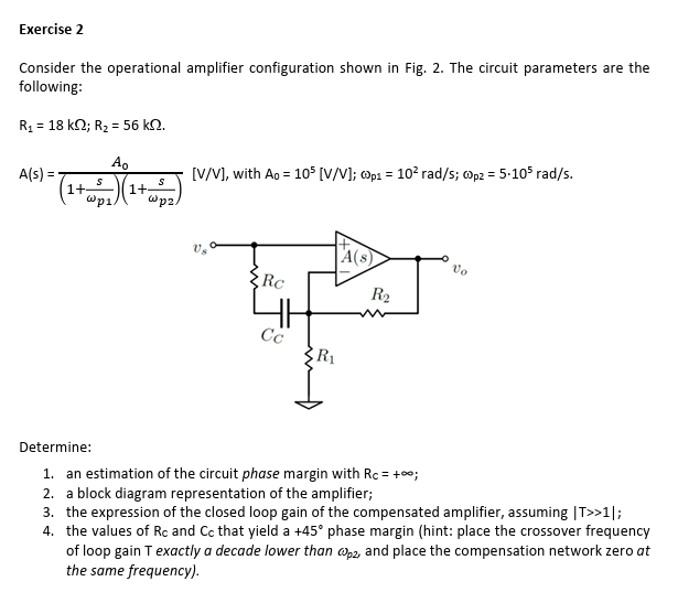 Solved Exercise 2Consider the operational amplifier | Chegg.com