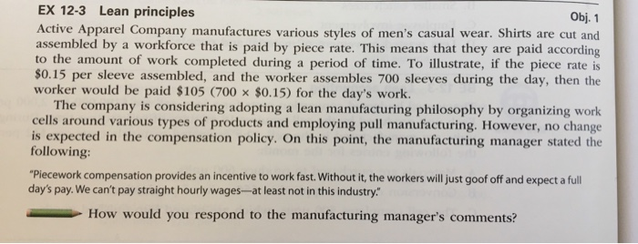 Solved EX 12-3 Lean principles Obj. 1 Active Apparel Company | Chegg.com