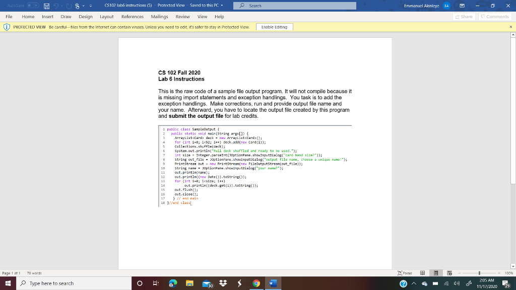Solved CS102 lab. instructions (5) - Protected View - Saved | Chegg.com
