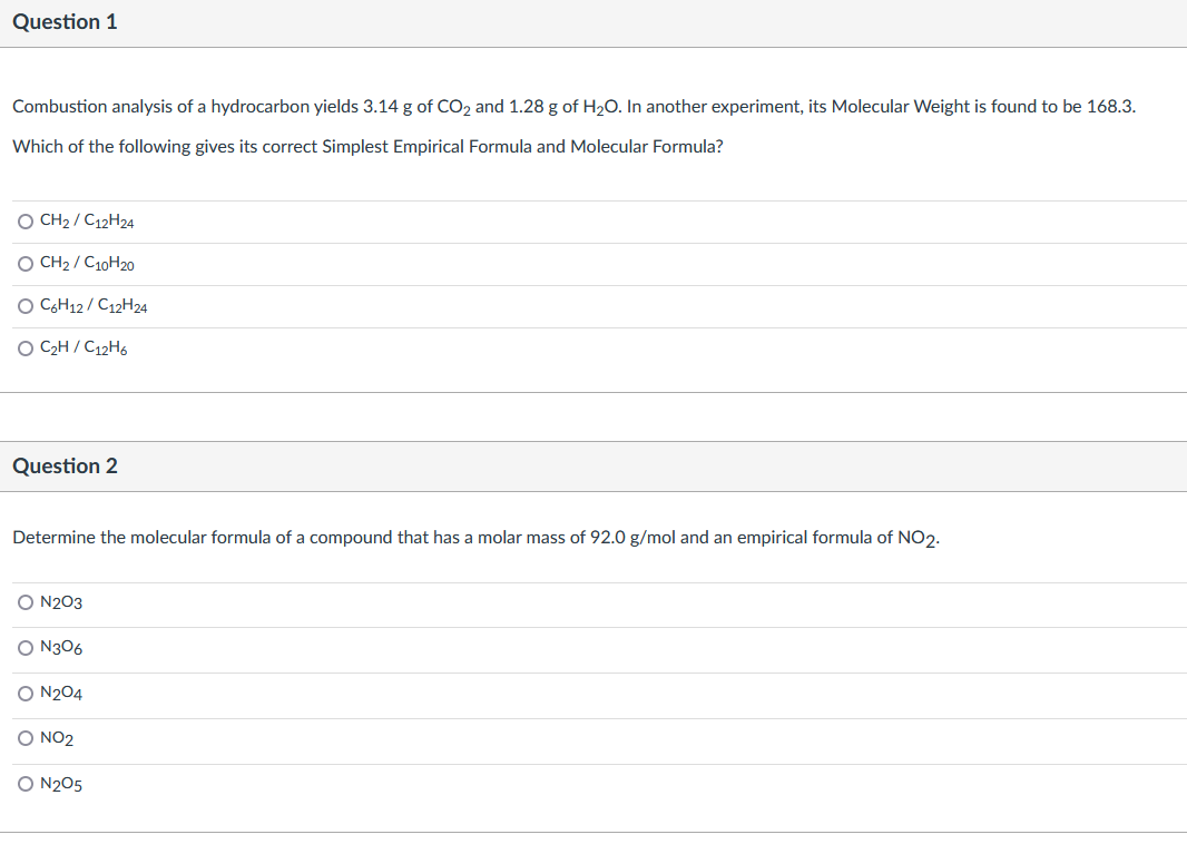 Solved Question 1 Combustion analysis of a hydrocarbon | Chegg.com