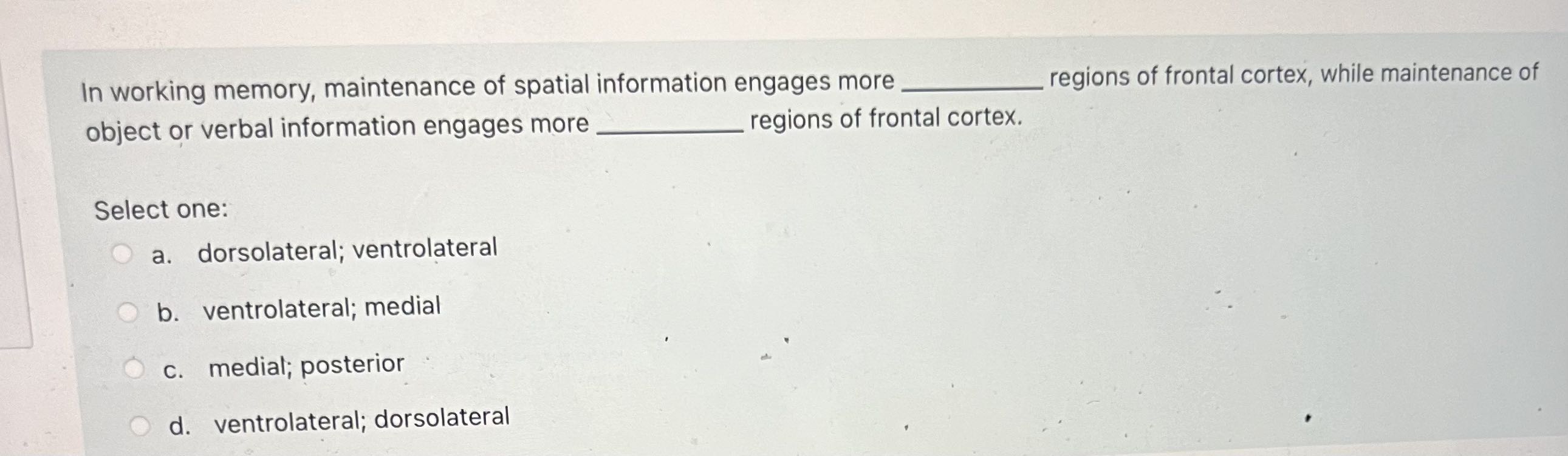 Solved In working memory, maintenance of spatial information | Chegg.com