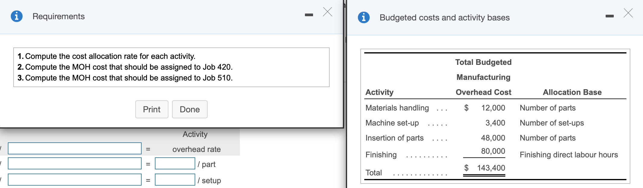 Solved i Requirements i Budgeted costs and activity bases 1. | Chegg.com