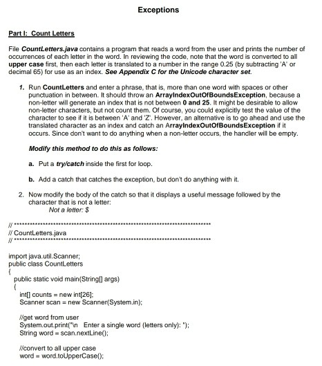 Solved Exceptions Part I: Count Letters File | Chegg.com