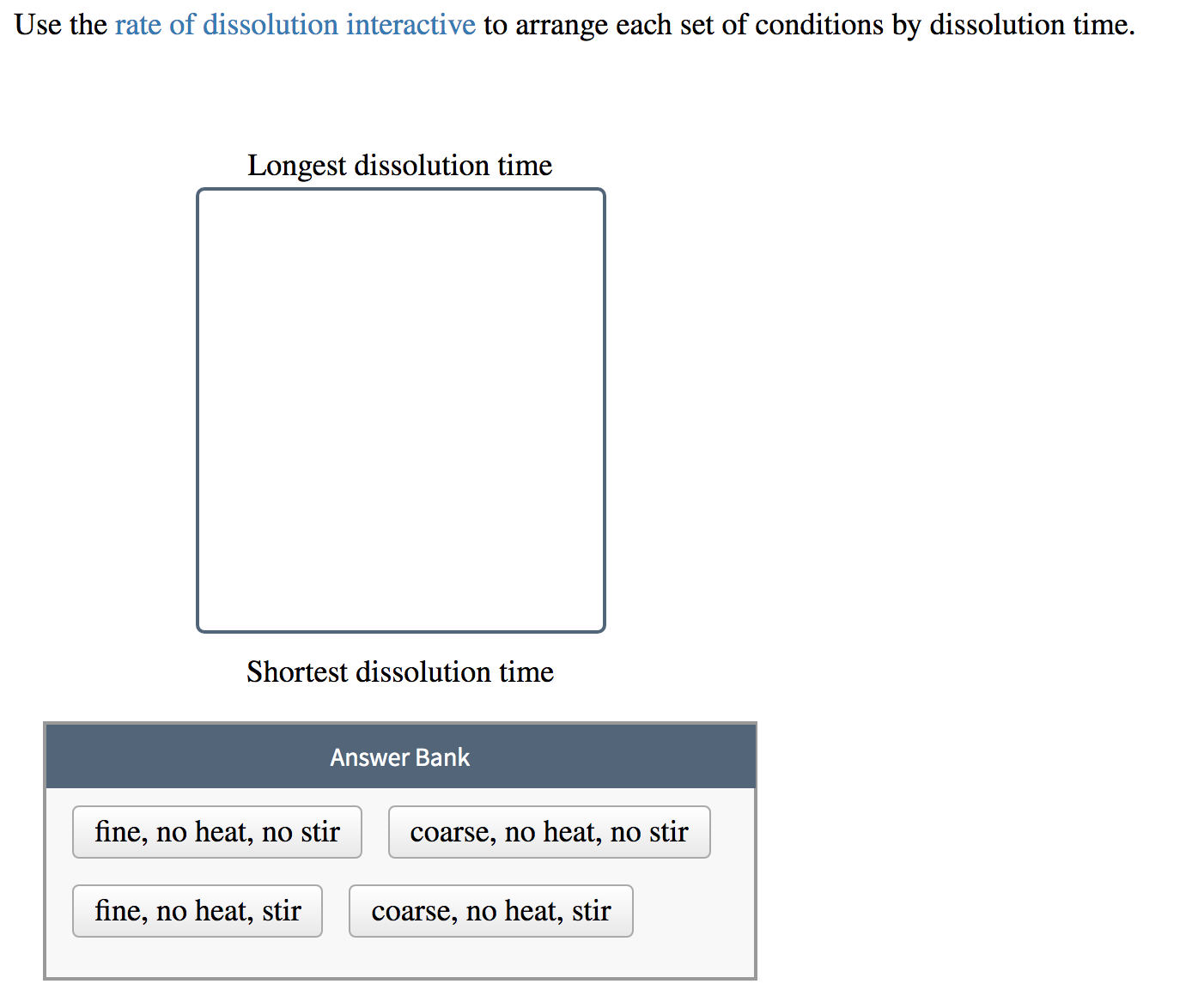 Solved Use the rate of dissolution interactive to arrange | Chegg.com