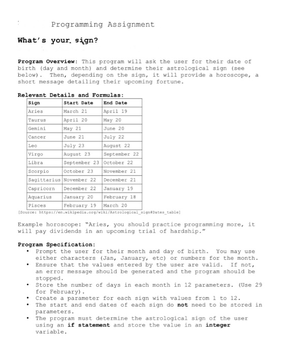 Solved Programming Assignment What's your. sign? Program | Chegg.com