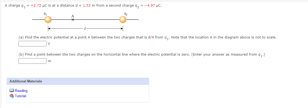 Solved A charge q1=+2.72μC is at a distance d=1.53 m from a | Chegg.com