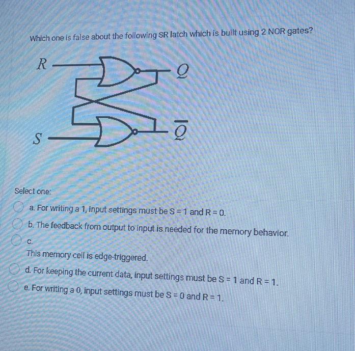 Solved Which one is false about the following SR latch which | Chegg.com