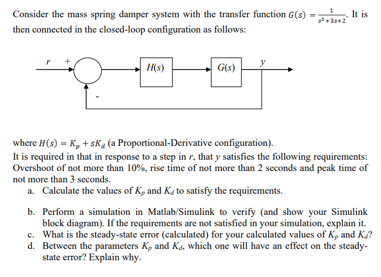Solved Consider the mass spring damper system with the | Chegg.com