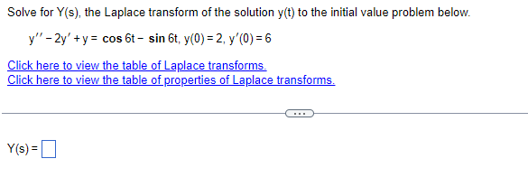 Solved y′′−2y′+y=cos6t−sin6t,y(0)=2,y′(0)=6 Click here to | Chegg.com