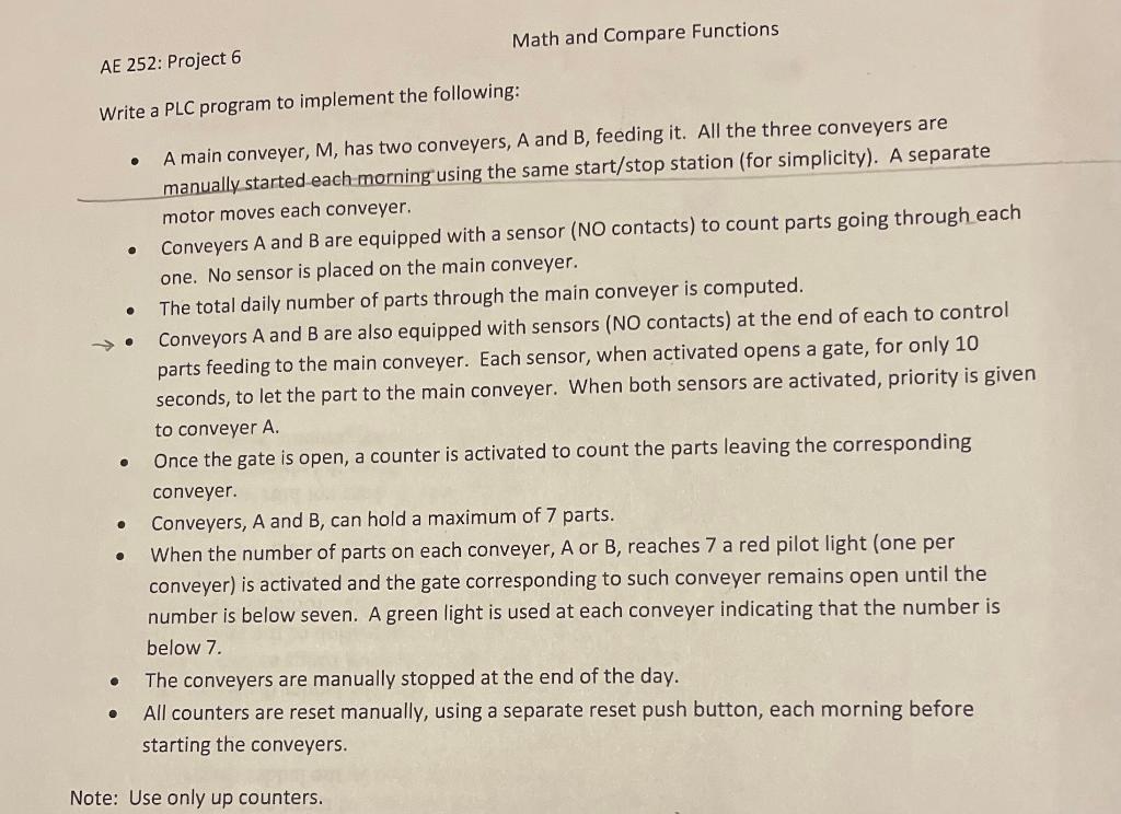 Solved AE 252: Project 6 Write a PLC program to implement | Chegg.com