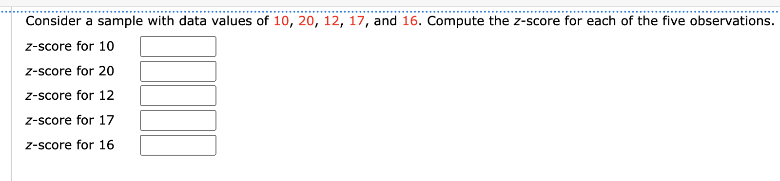 Solved Consider a sample with data values of 10,20,12,17, | Chegg.com
