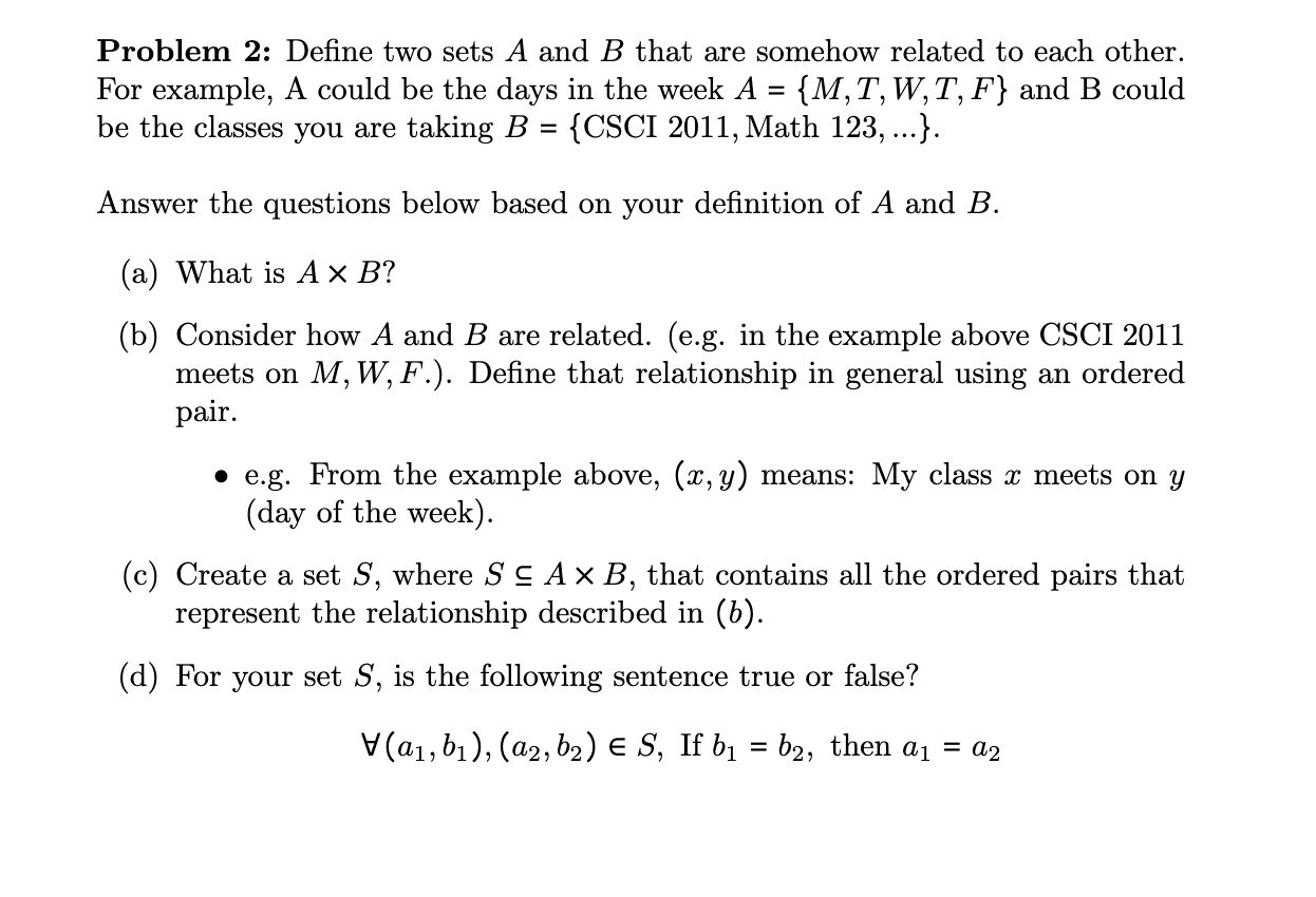 Solved Problem 2: Define two sets A and B ﻿that are somehow | Chegg.com