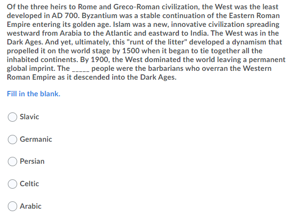 Solved Of the three heirs to Rome and Greco-Roman | Chegg.com