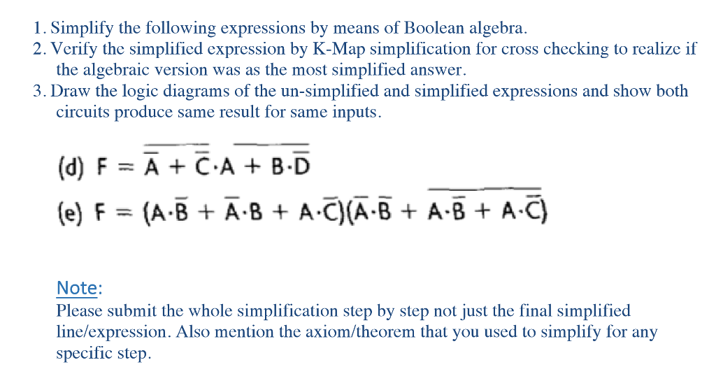 Solved 1. Simplify the following expressions by means of | Chegg.com