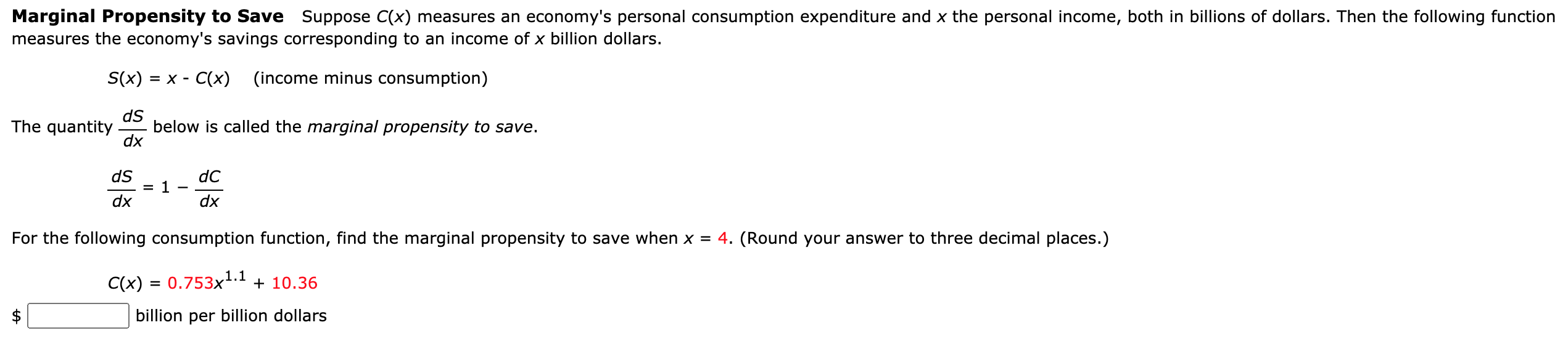 Solved Marginal Propensity to Save Suppose C(x) measures an | Chegg.com