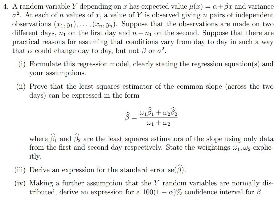 Solved 4. A random variable Y depending on x has expected | Chegg.com