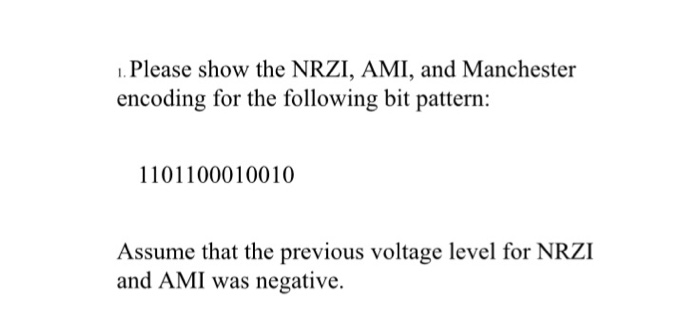 Solved . Please show the NRZI, AMI, and Manchester encoding | Chegg.com
