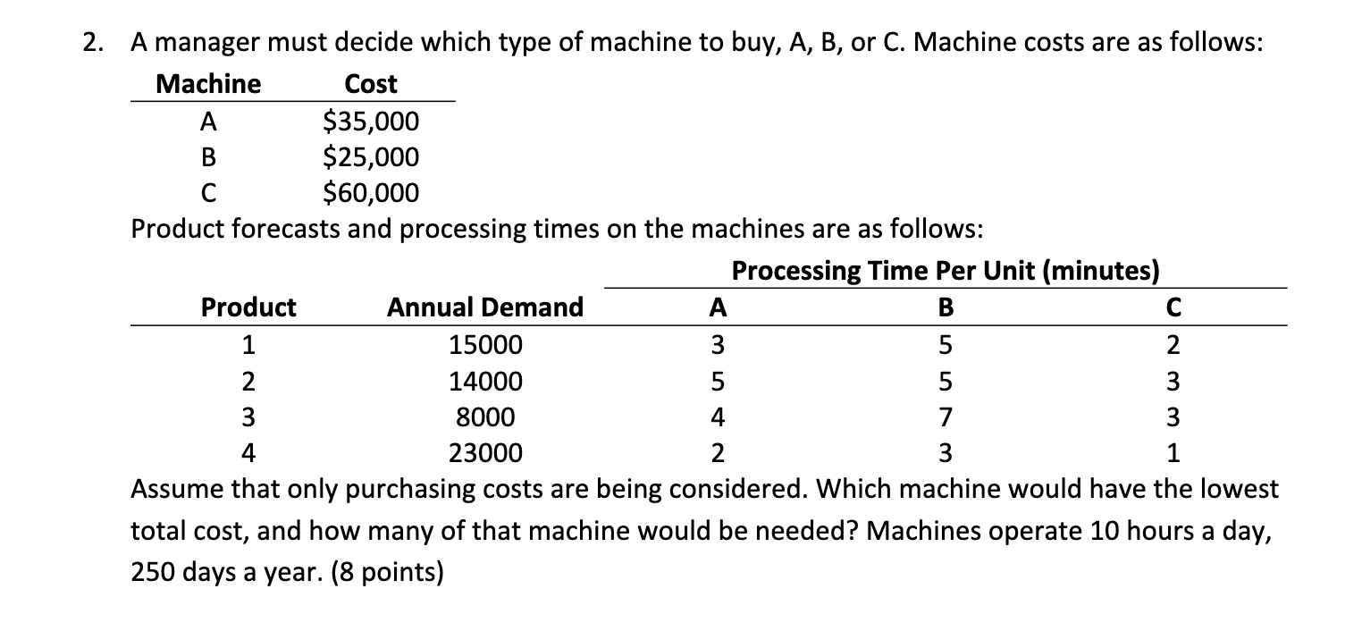 Solved A manager must decide which type of machine to buy, | Chegg.com