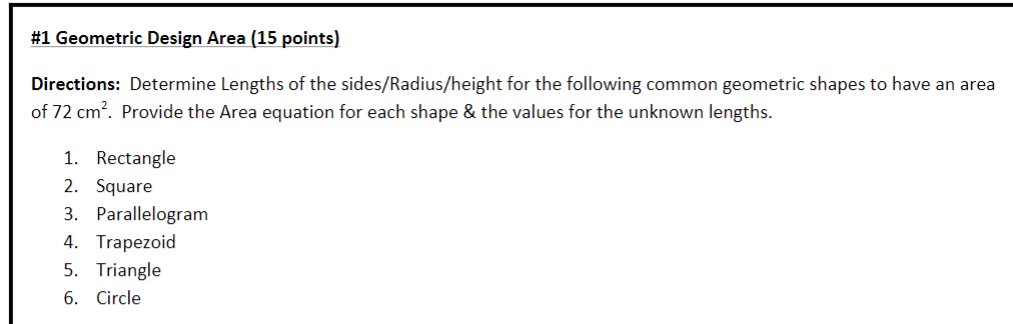 #1 Geometric Design Area (15 points) Directions: | Chegg.com