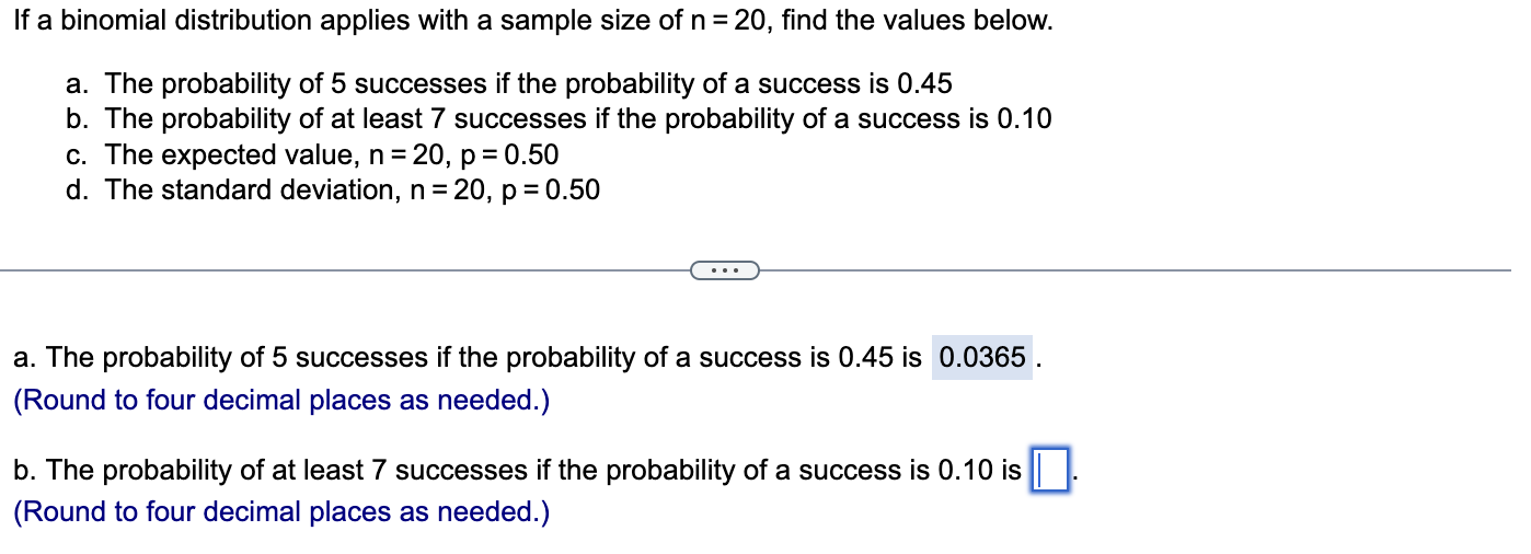 Solved If a binomial distribution applies with a sample size | Chegg.com