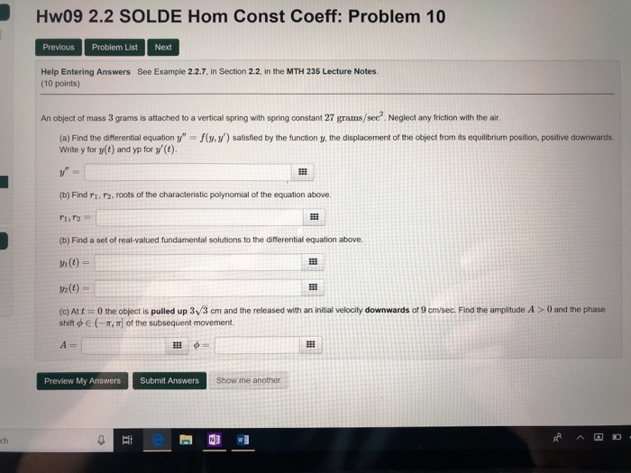 Solved Hw09 2.2 SOLDE Hom Const Coeff: Problem 10 Previous | Chegg.com
