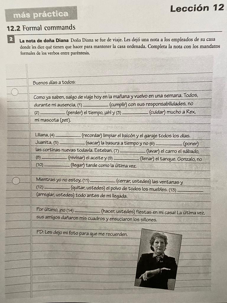 La nota de doña Diana Doña Diana se fue de viaje. Les | Chegg.com