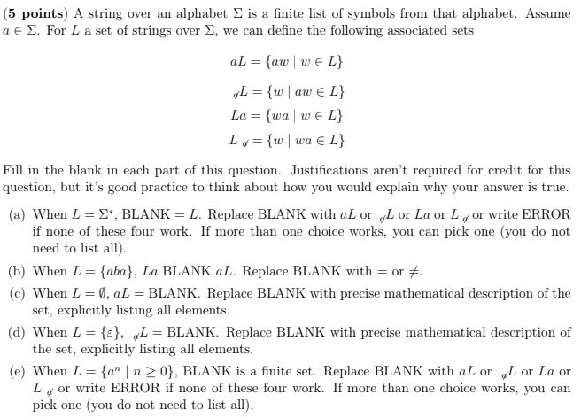 Solved (5 points) A string over an alphabet is a finite list | Chegg.com