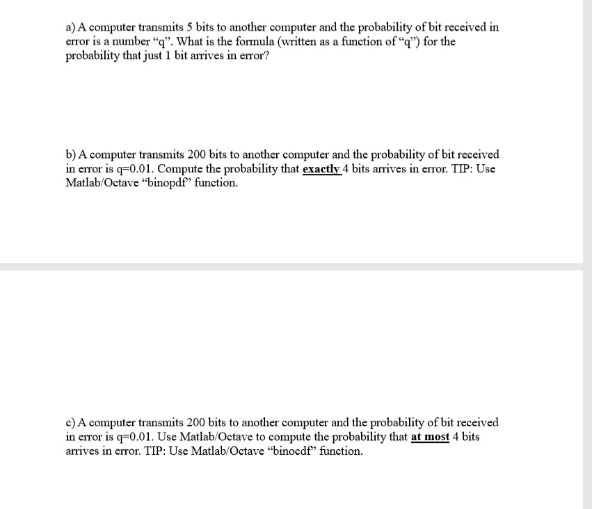 Solved a) A computer transmits 5 bits to another computer | Chegg.com