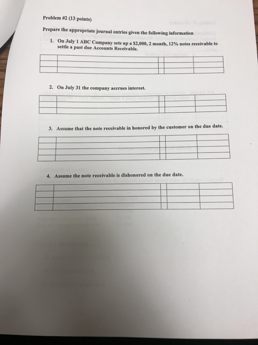 Solved Problem #2 (13 points) Prepare the appropriate | Chegg.com