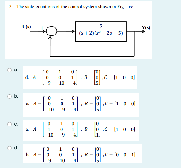Solved 2. The state-equations of the control system shown in | Chegg.com