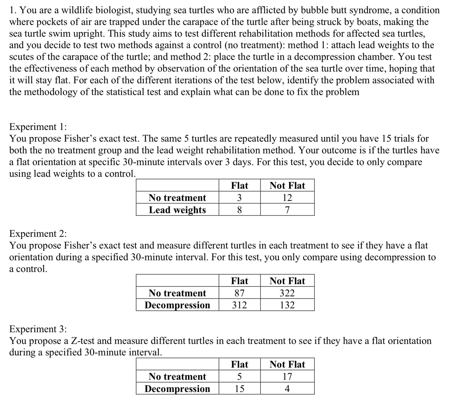 Solved You are a wildlife biologist, studying sea turtles | Chegg.com