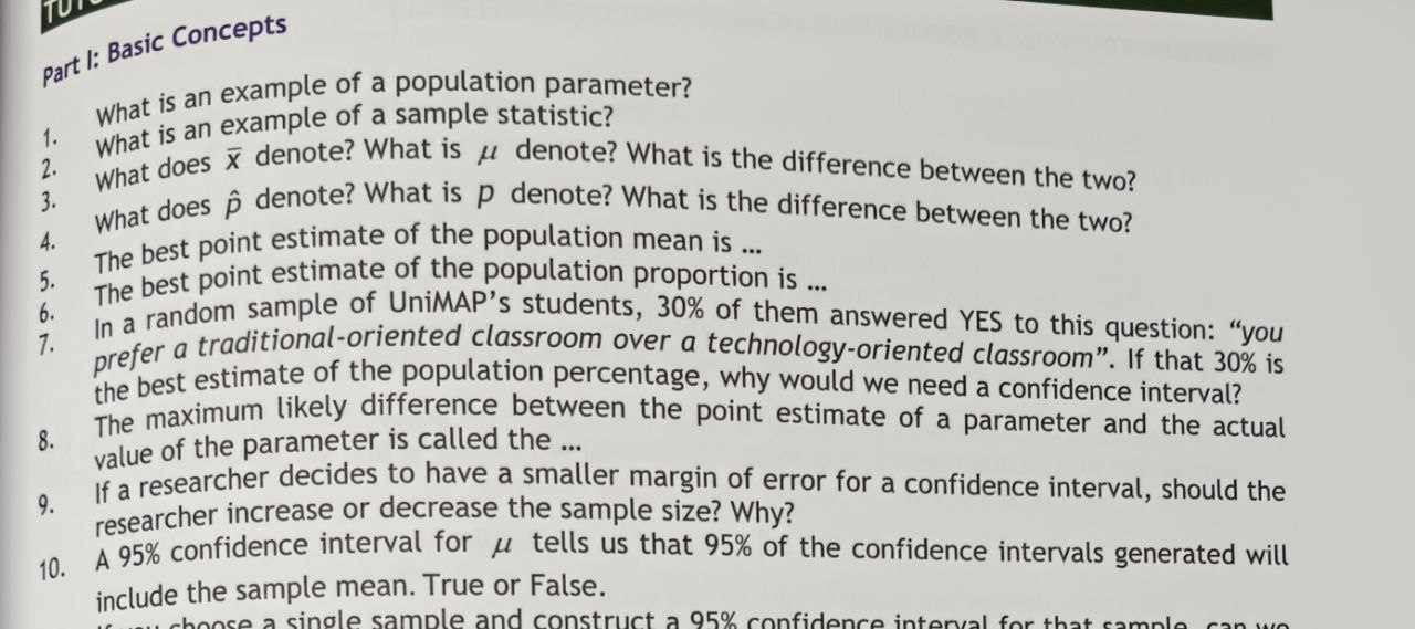 Solved part I: What is an example of a population parameter? | Chegg.com