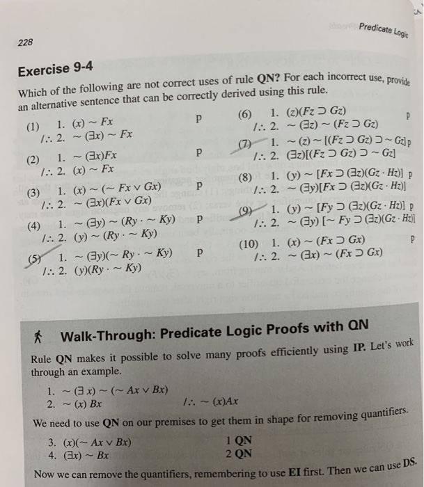 Solved Predicate Logic 228 Exercise 9-4 Which of the | Chegg.com