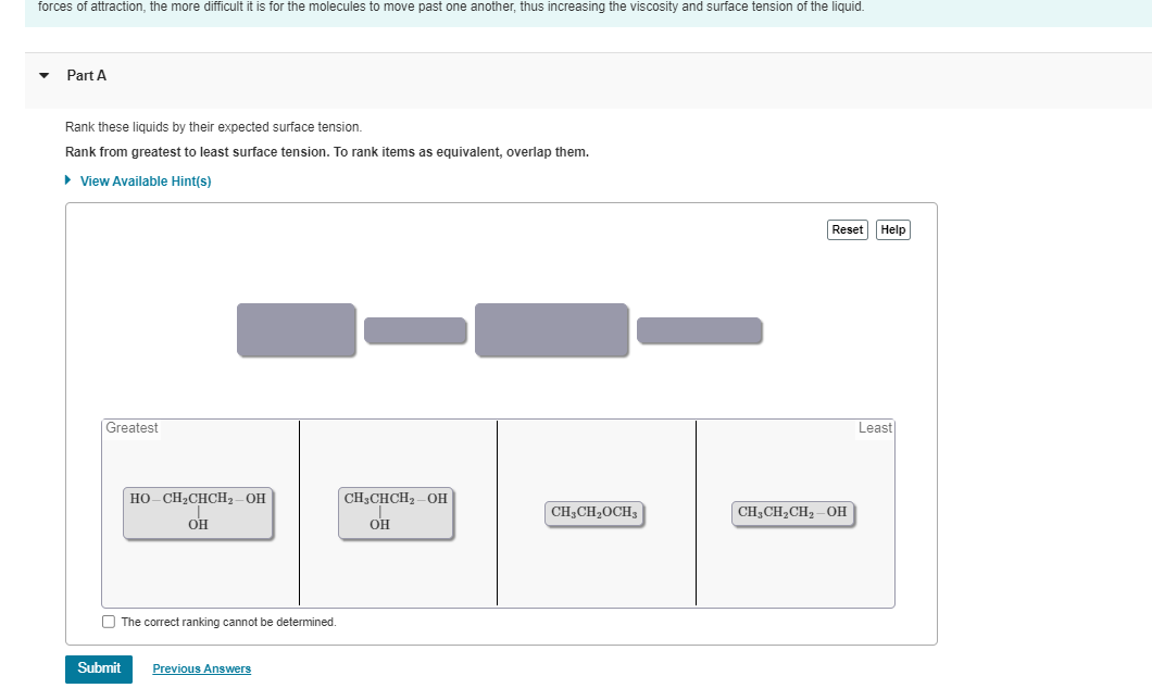 Solved Rank these liquids by their expected surface tension. | Chegg.com