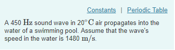 Solved Constants Periodic Table A 450 Hz sound wave in 20° C | Chegg.com