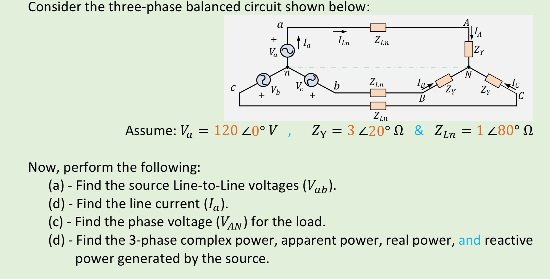 Solved Consider the three-phase balanced circuit shown | Chegg.com