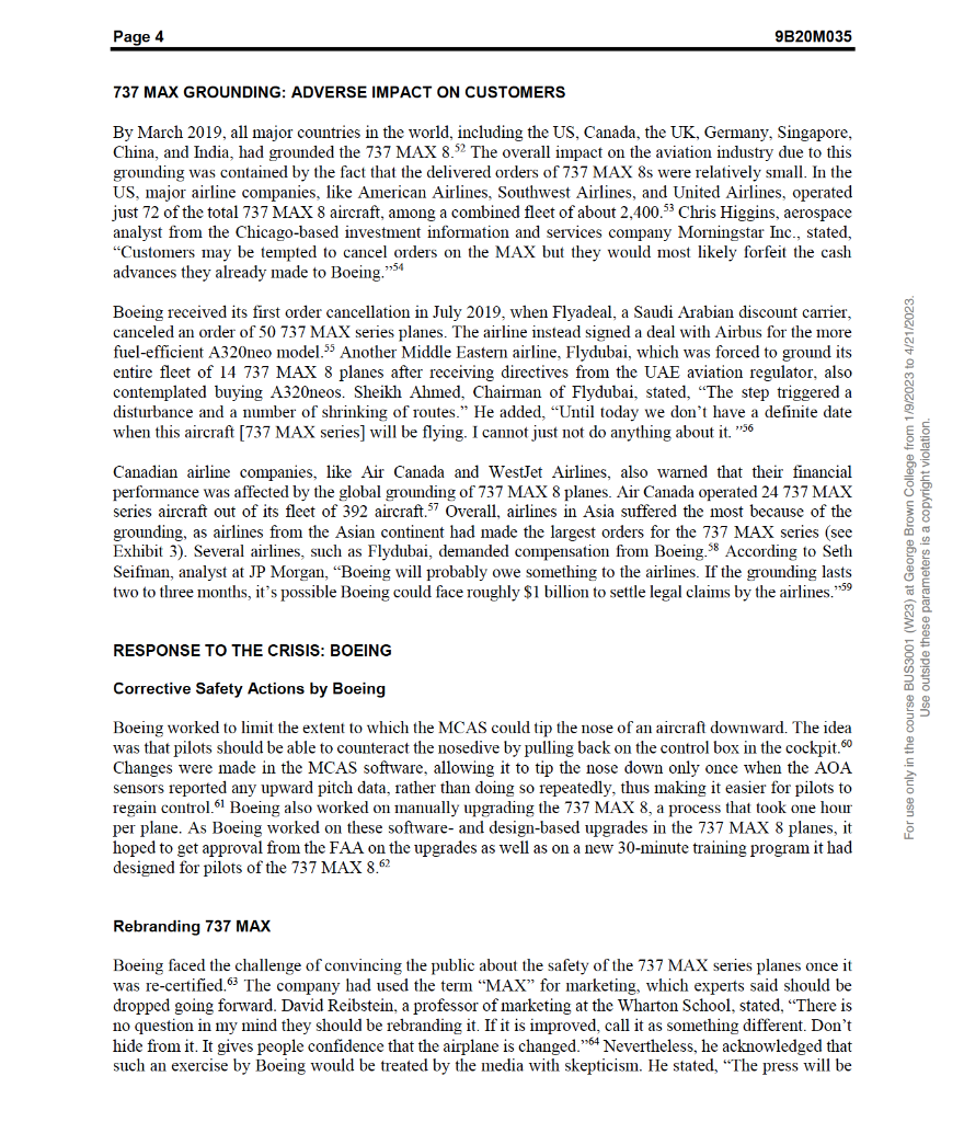 Solved BOEING 737 MAX: DETHRONED BY COMPETITIVE RIVALRY? | Chegg.com