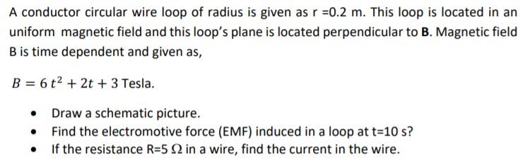 Solved A conductor circular wire loop of radius is given as | Chegg.com