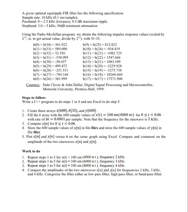 Lab 10 C Programming Finite Impulse Response 9171