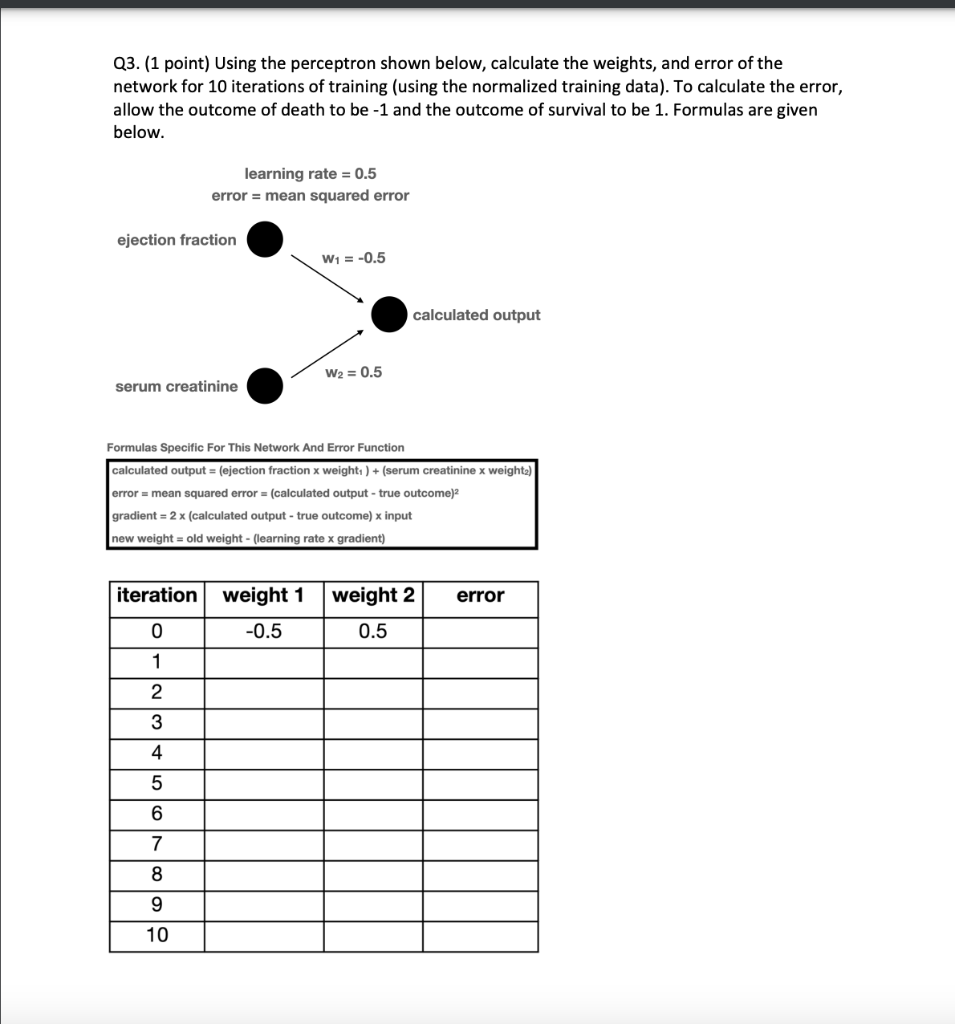 Solved Q3. (1 point) Using the perceptron shown below, | Chegg.com
