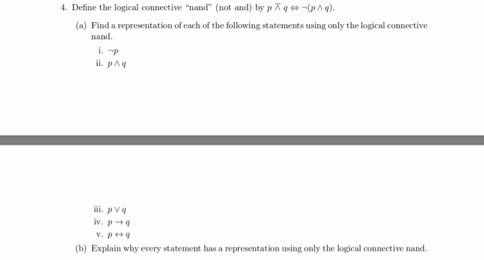 Solved 4. Define the logical connective "nand" (not and) by | Chegg.com